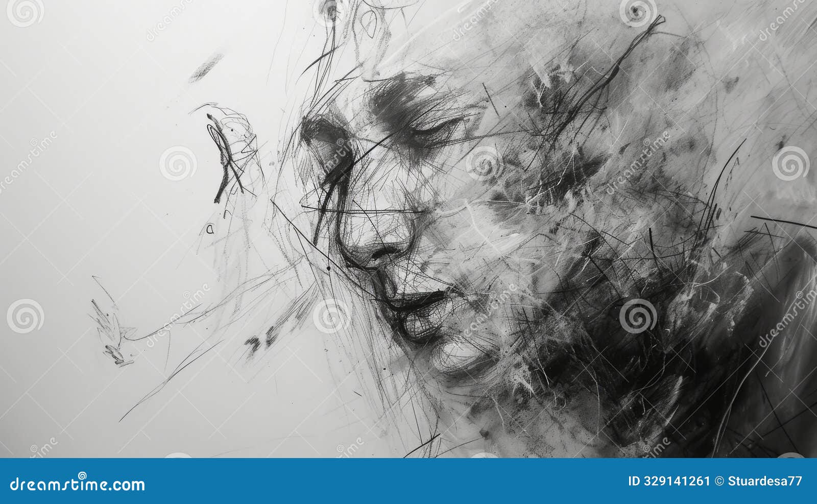 Expressive Sketch of a Face with Dynamic Lines and Shading Stock Image ...
