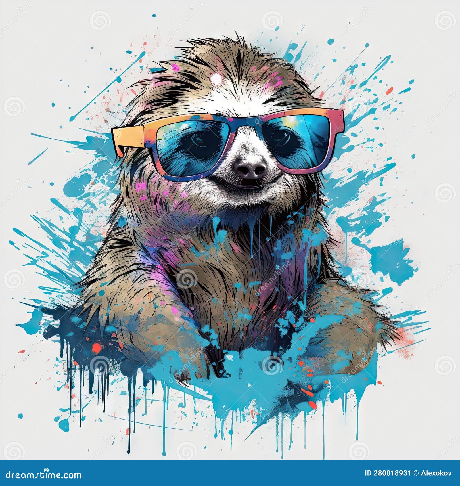 Expressive Sloth with Sunglasses in Anime Style. Perfect for Posters ...