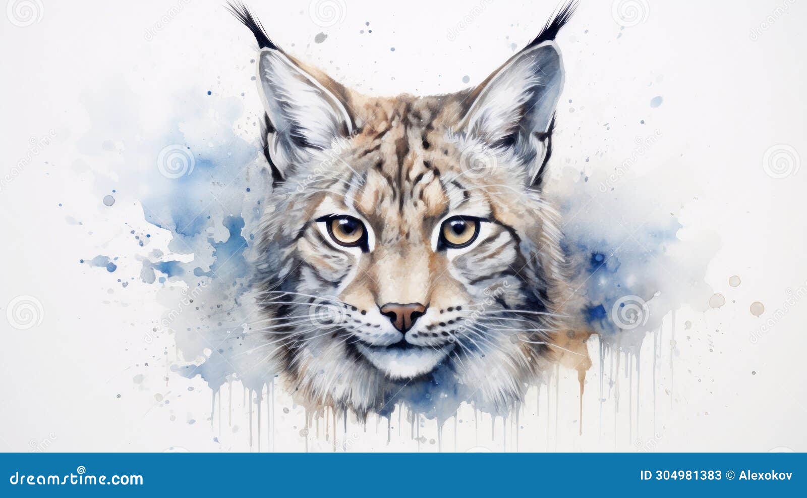 Expressive Watercolor Lynx with Ears Tufted and Sharp Eyes on White ...
