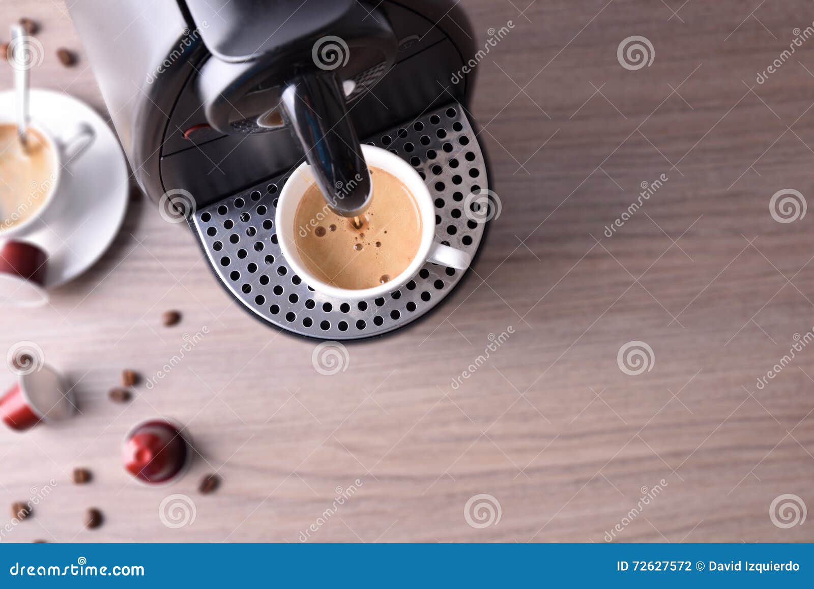 Expresso Coffee Machine on Wood Table Top View Stock Photo - Image of ...