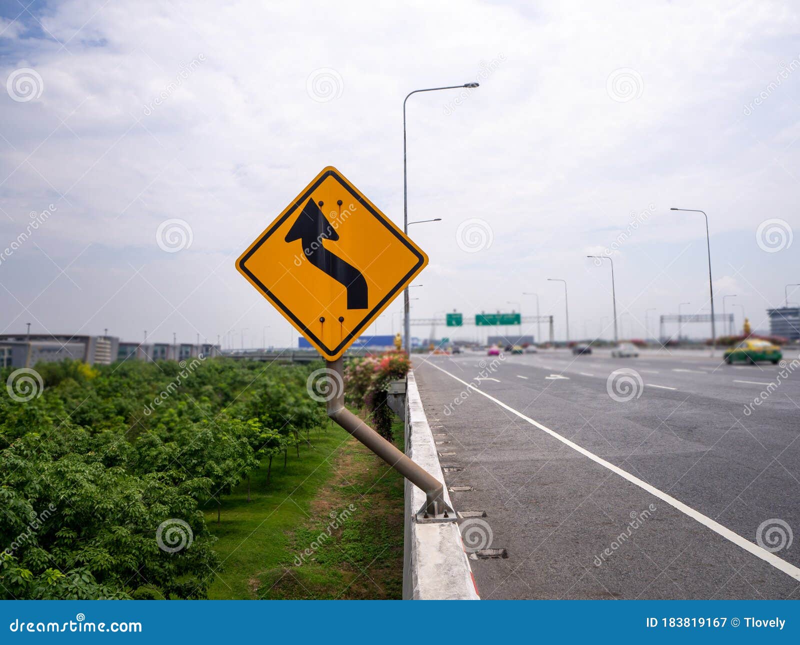 Expressway Arrow Sign Curve Warning Sign Stock Image - Image of view ...