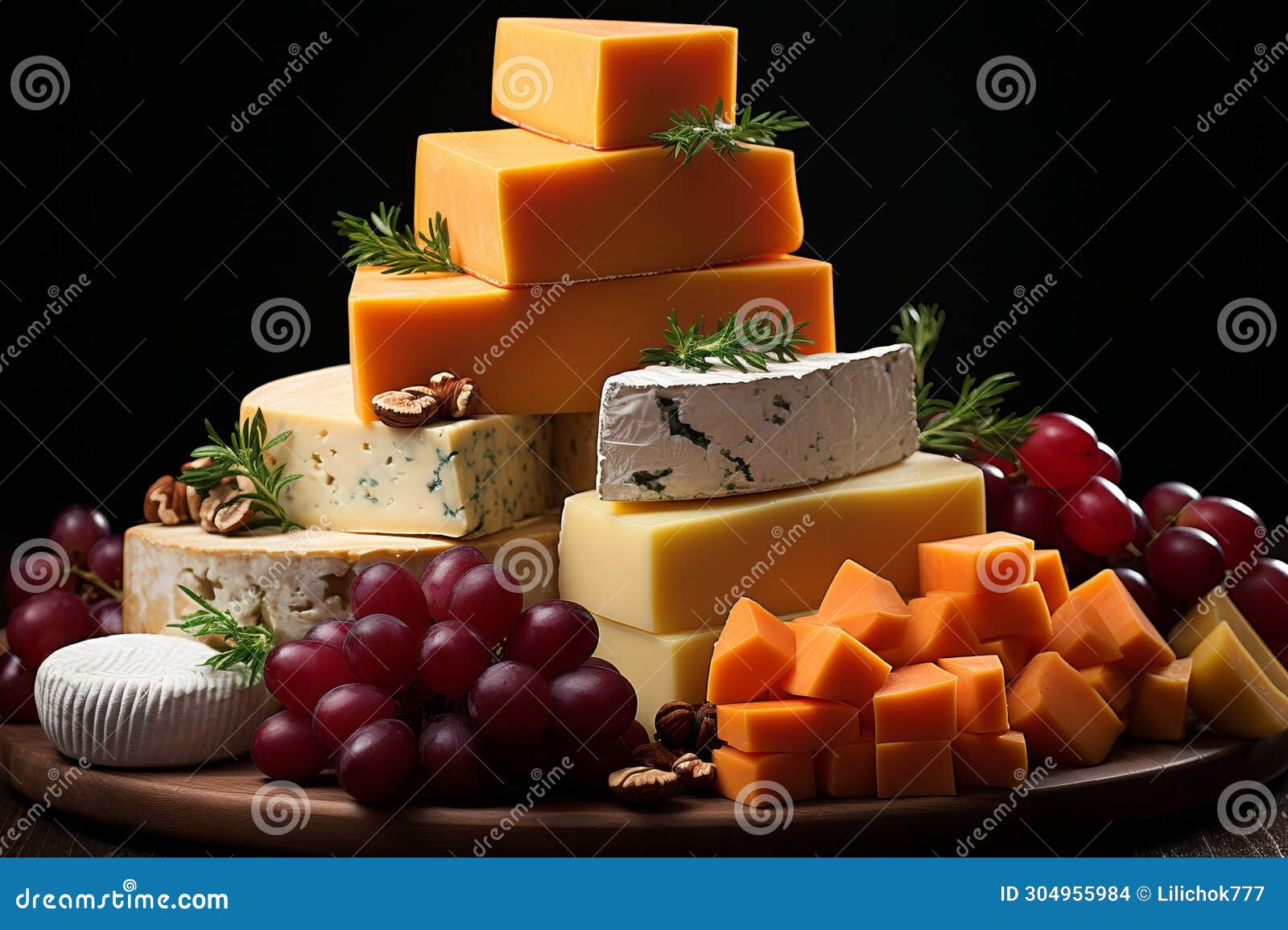 Exquisite Assortment Of Different Cheese Types Beautifully Presented On ...