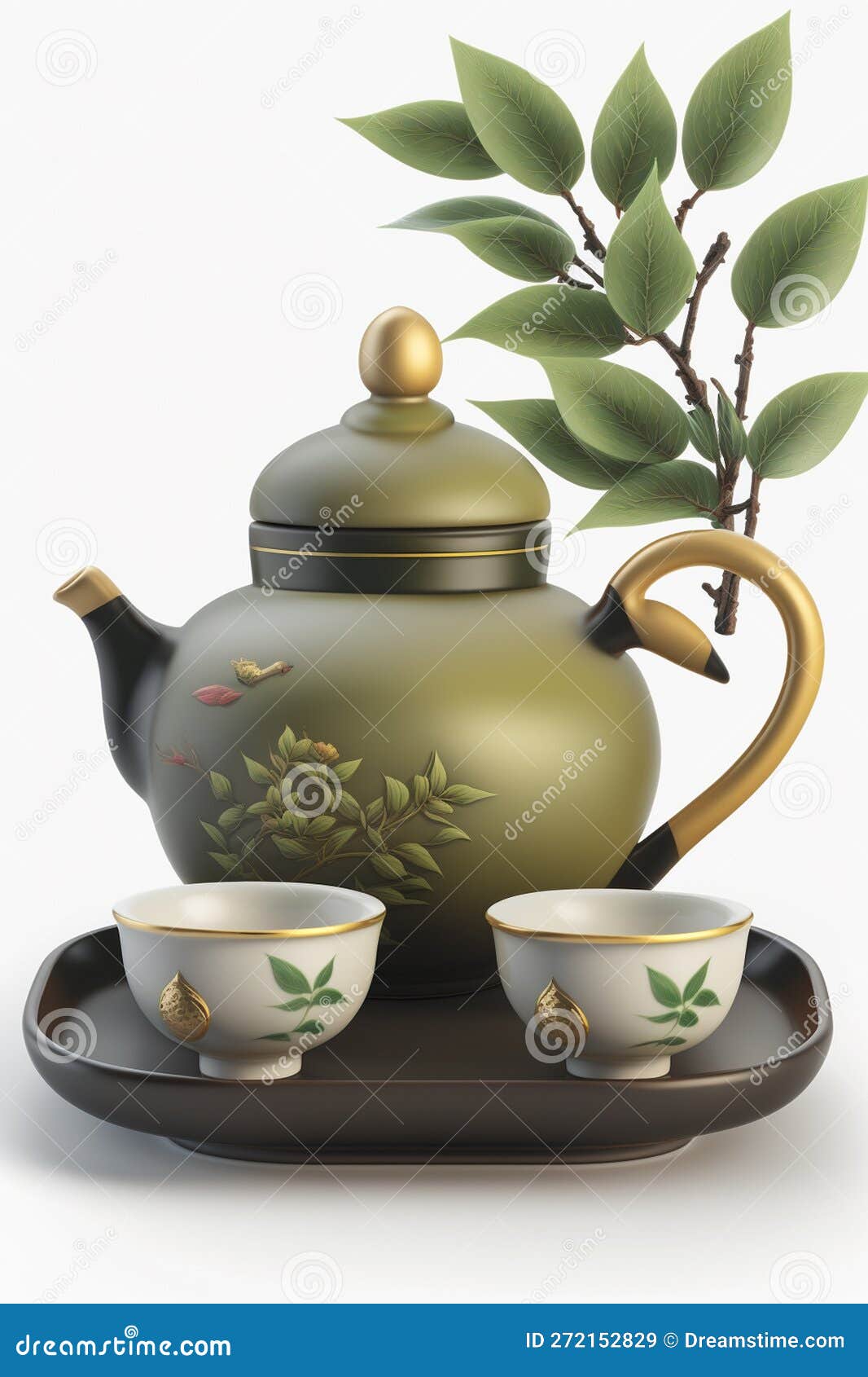 Exquisite Chinese Jade Tea Set on a White Background Stock Illustration ...
