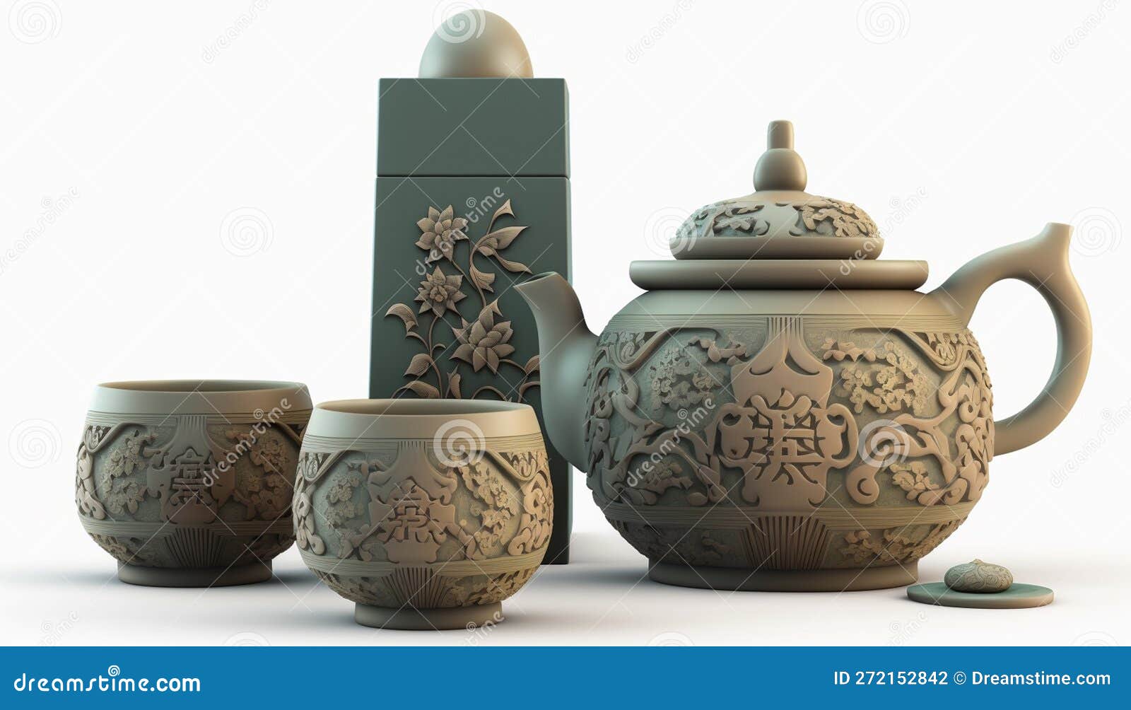 Exquisite Chinese Jade Tea Set on a White Background Stock Illustration ...