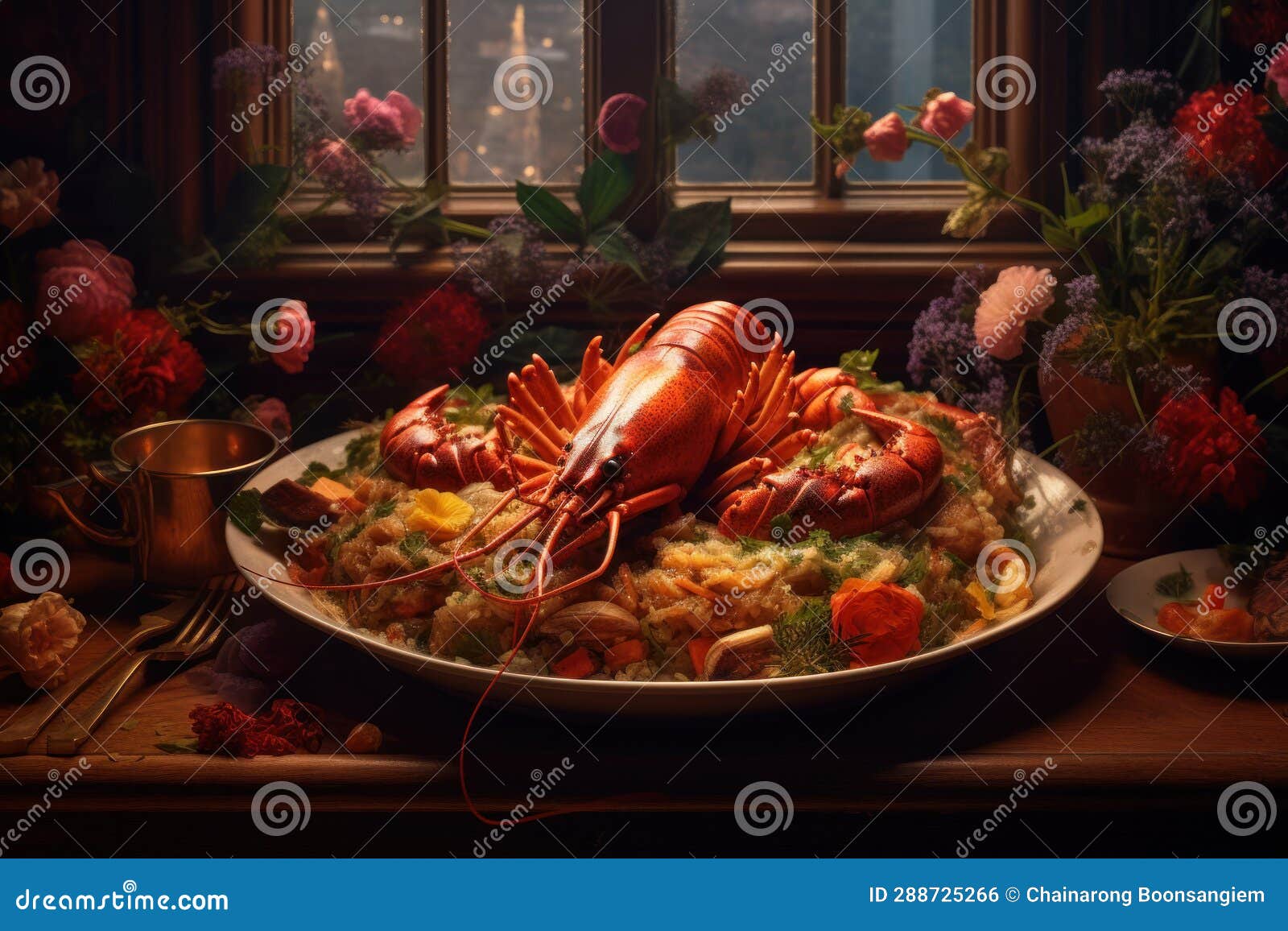 Saffron Risotto with Lobster Stock Illustration - Illustration of ...