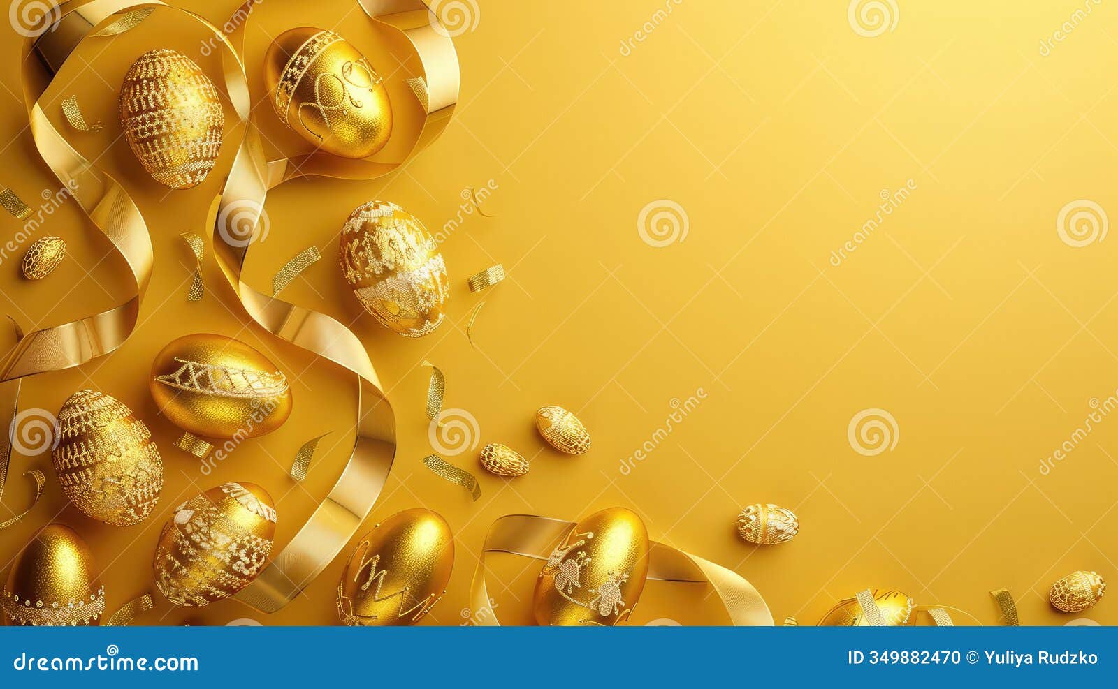 Exquisite Display Of Gold Realistic Easter Eggs And Ribbon Frame On A ...