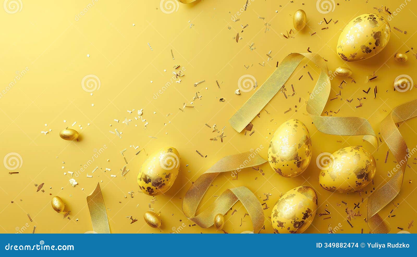 Exquisite Display of Gold Realistic Easter Eggs and Ribbon Frame on a ...