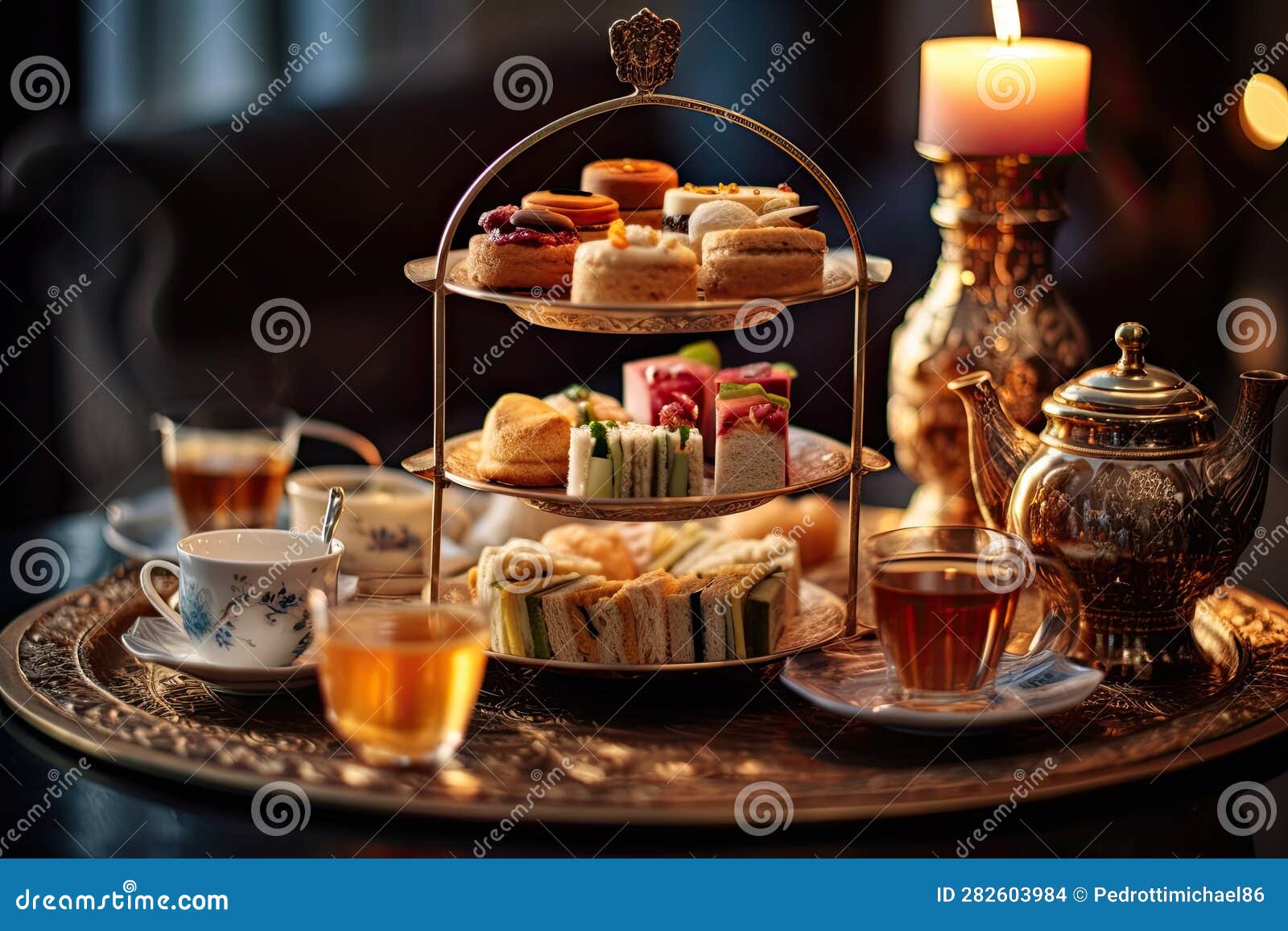 Exquisite High Tea stock illustration. Illustration of dinner - 282603984