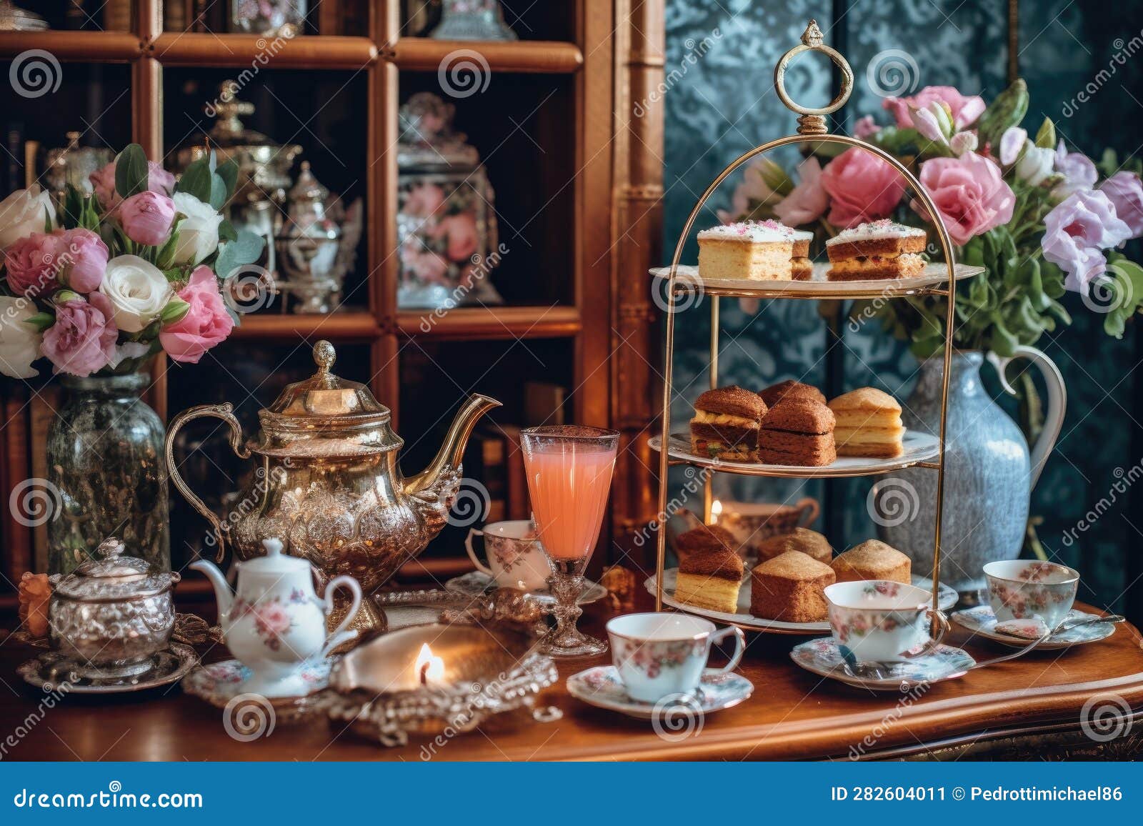 Exquisite High Tea stock illustration. Illustration of service - 282604011