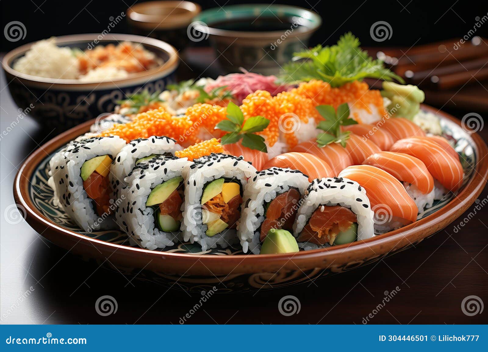 Exquisite Japanese Sushi Presentation with Chopsticks on a Pure White ...