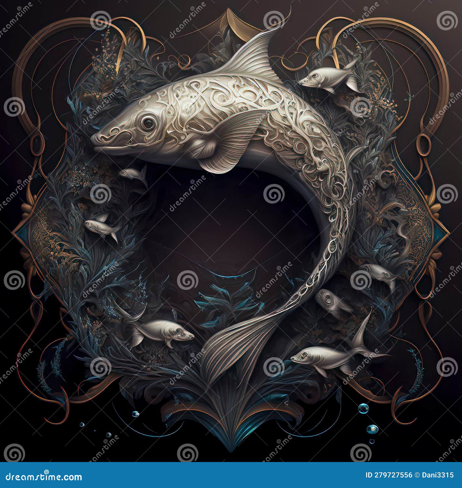 Exquisite Metal Art, Filigree Fish in Ornate Design Stock Illustration ...