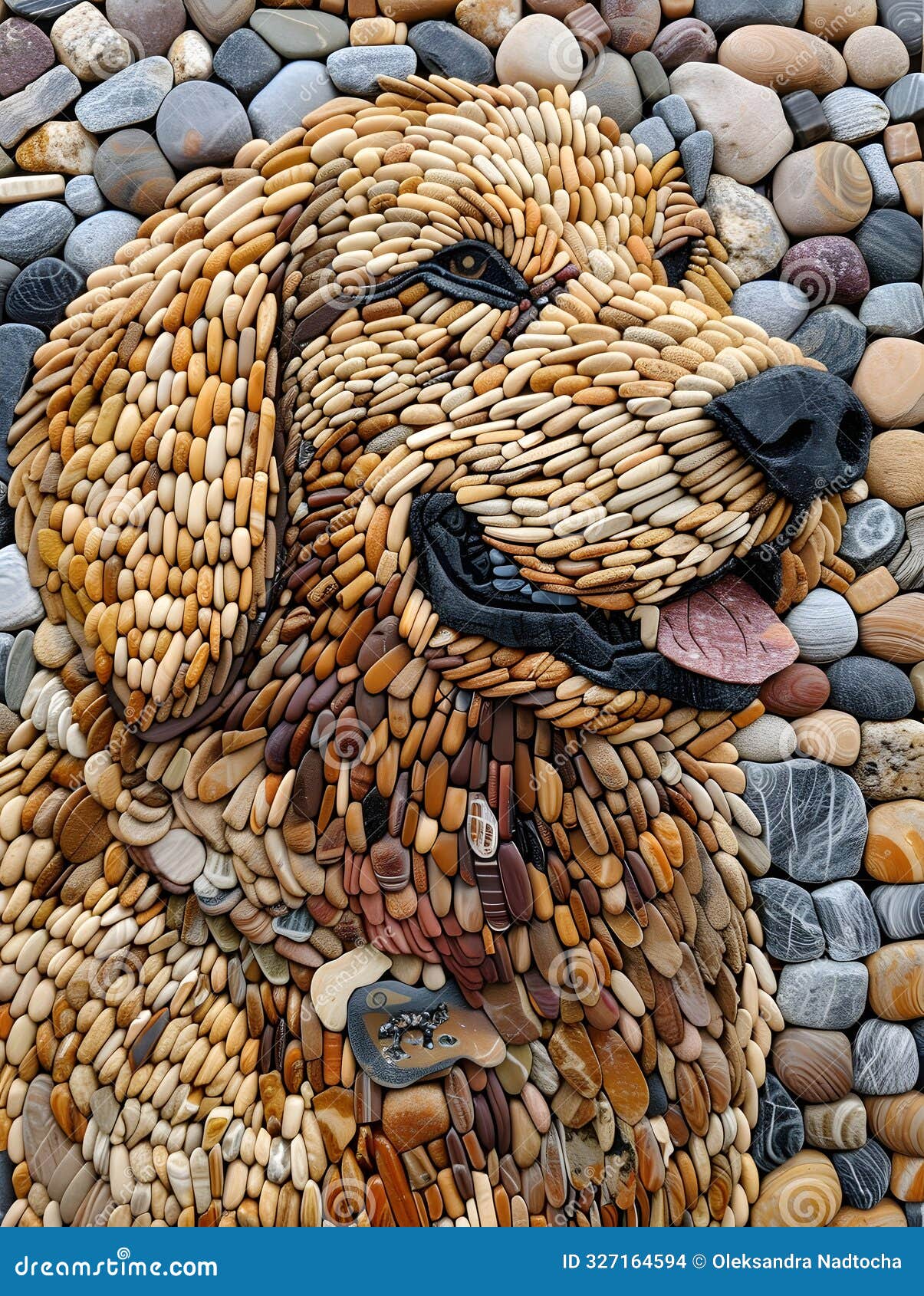 Exquisite Pebble Art Featuring a Dogs Head on a Realistic Stone ...