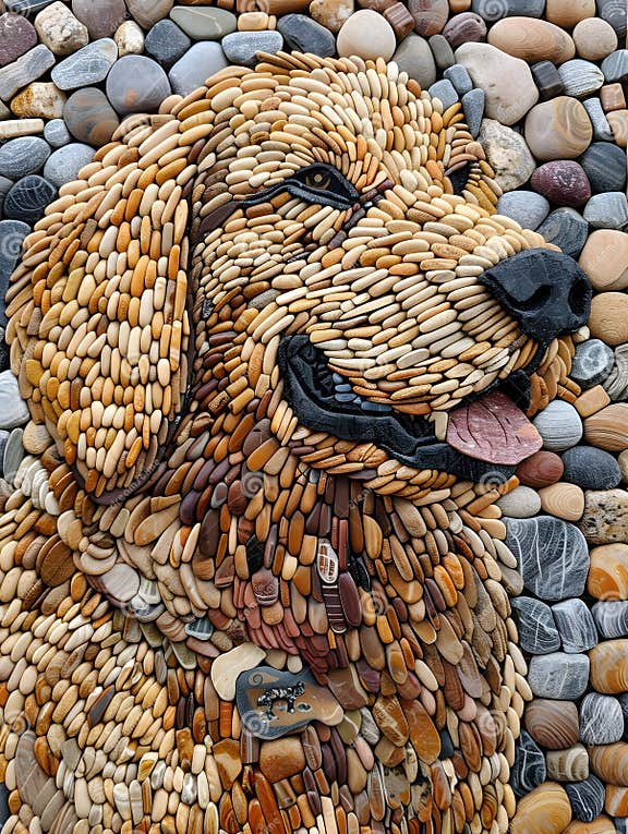 Exquisite Pebble Art Featuring a Dogs Head on a Realistic Stone ...
