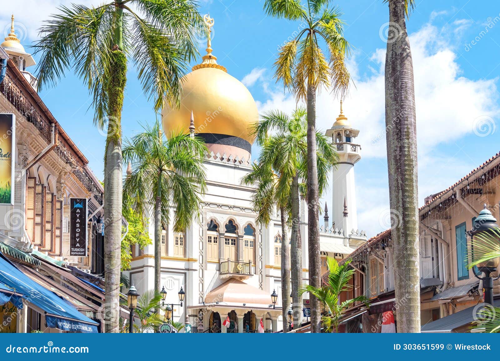Exquisite Sultan S Mosque with a Bright Yellow Rooftop and Lush Palm ...