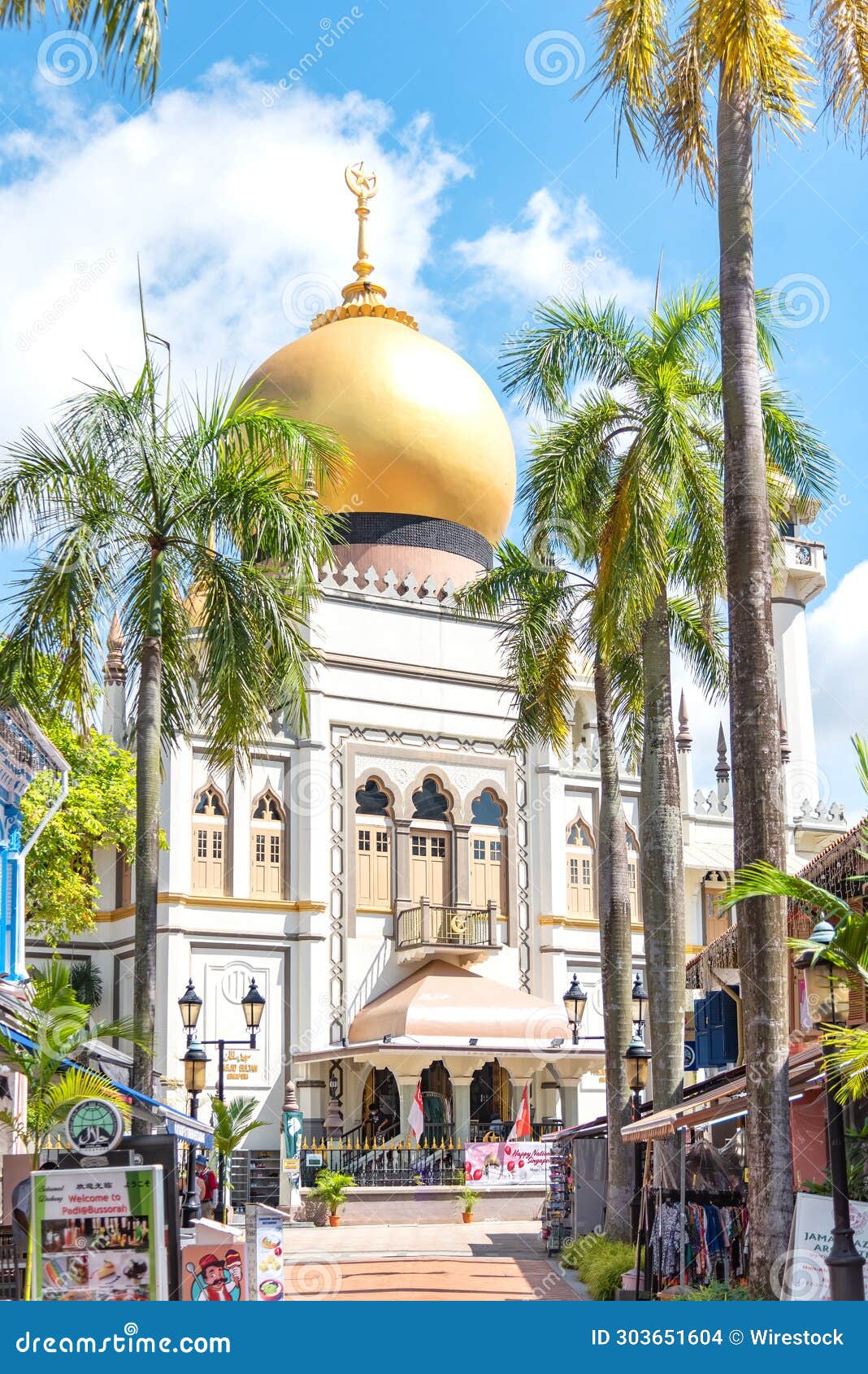 Exquisite Sultan S Mosque with a Bright Yellow Rooftop and Lush Palm ...