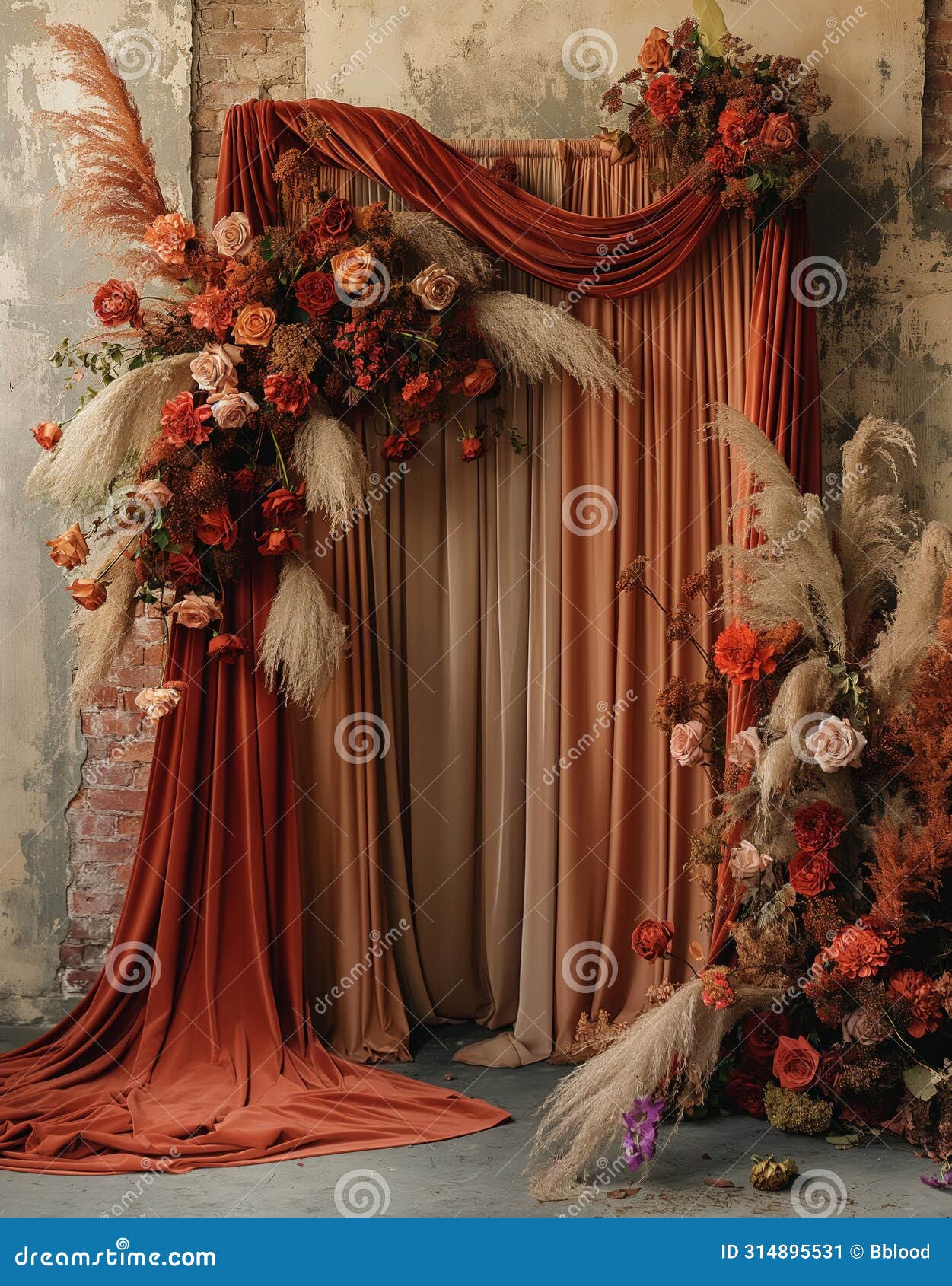 Exquisite Terracotta Floral Backdrop with Drapes Stock Image - Image of ...