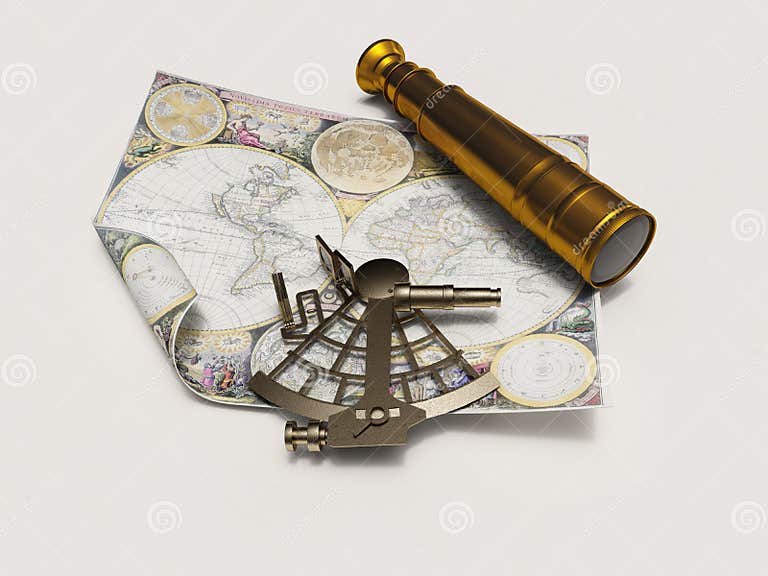 Extant and Telescope of Map Stock Illustration - Illustration of object ...