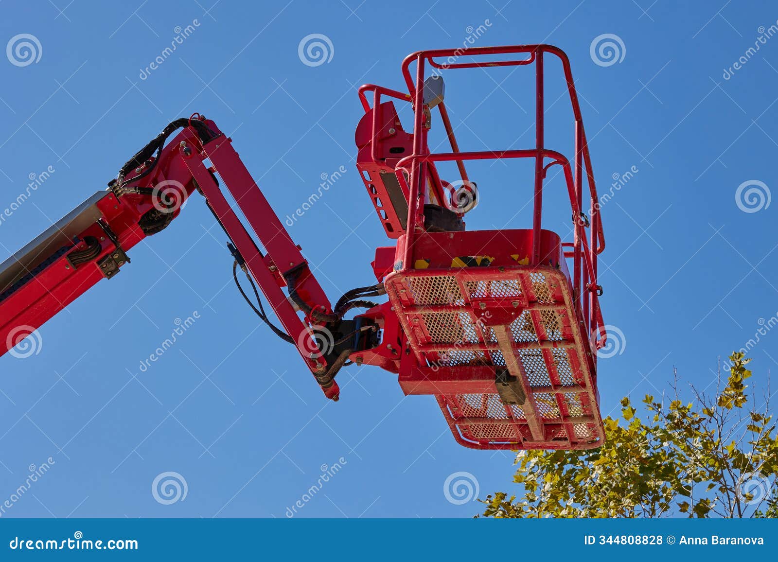 Extendable Cherry Picker with Hydraulic Arm and Close Up on Cradle with ...