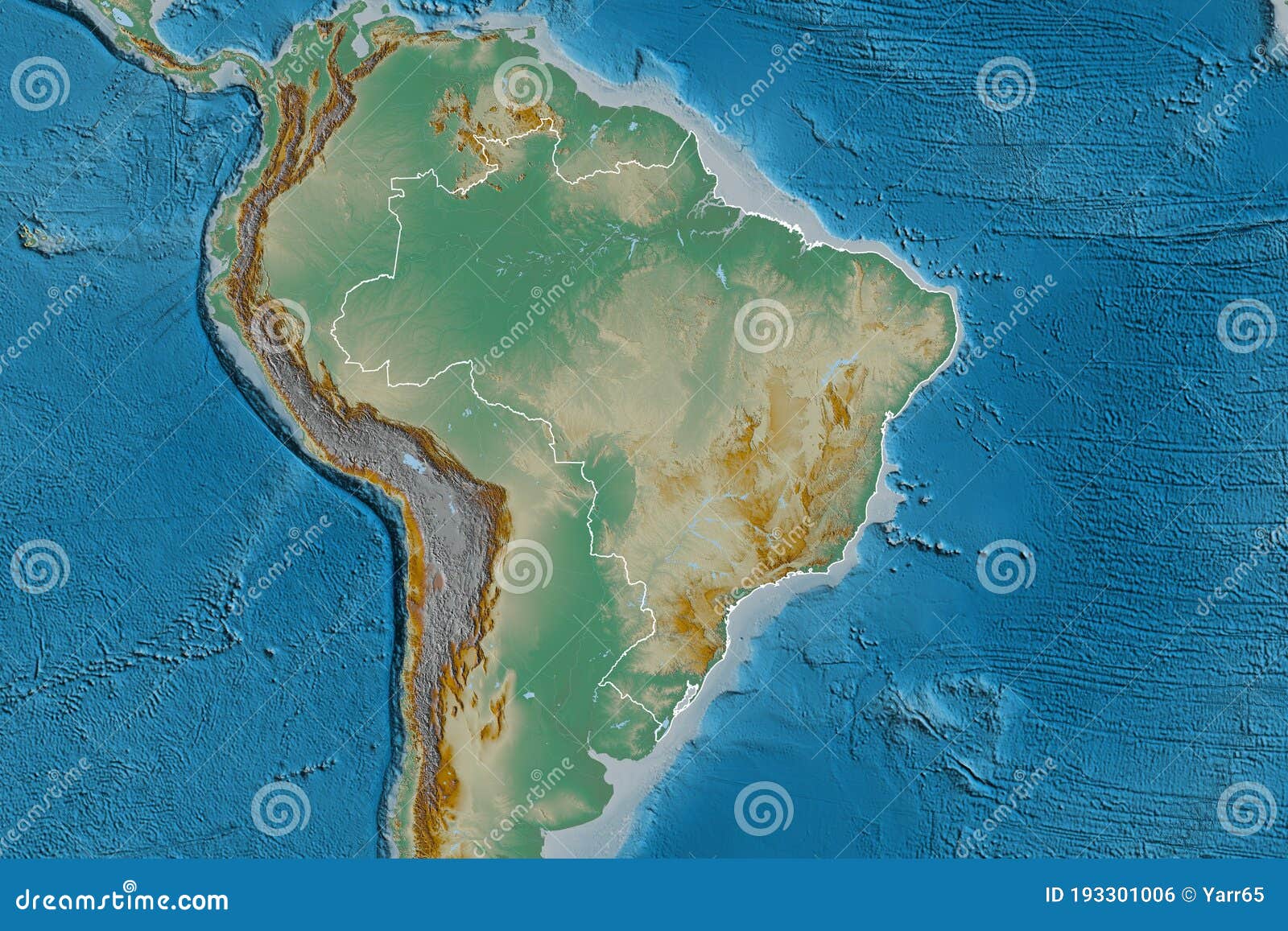 Brazil outlined. Relief stock illustration. Illustration of cartography ...