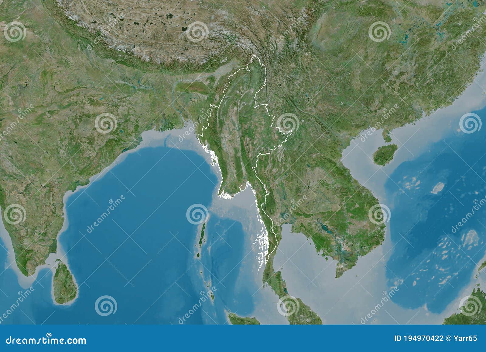 Myanmar Outlined. Satellite Stock Illustration - Illustration of ...