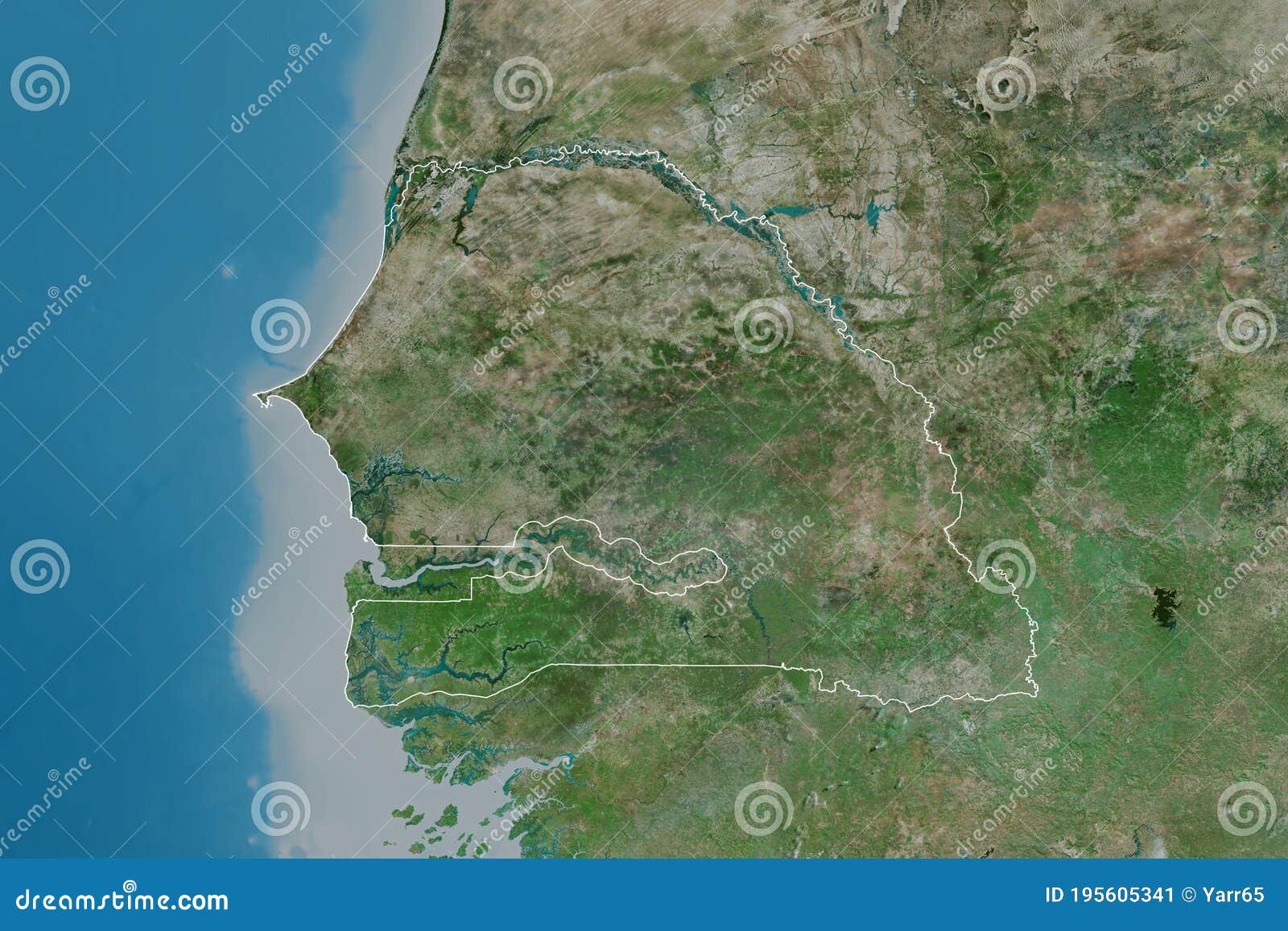 Senegal Outlined. Satellite Stock Illustration - Illustration of ...