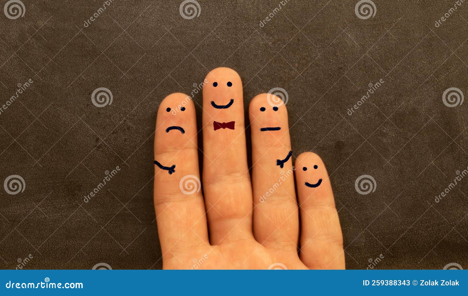 Different Emotions Painted on the Fingers of the Hand Stock Image ...