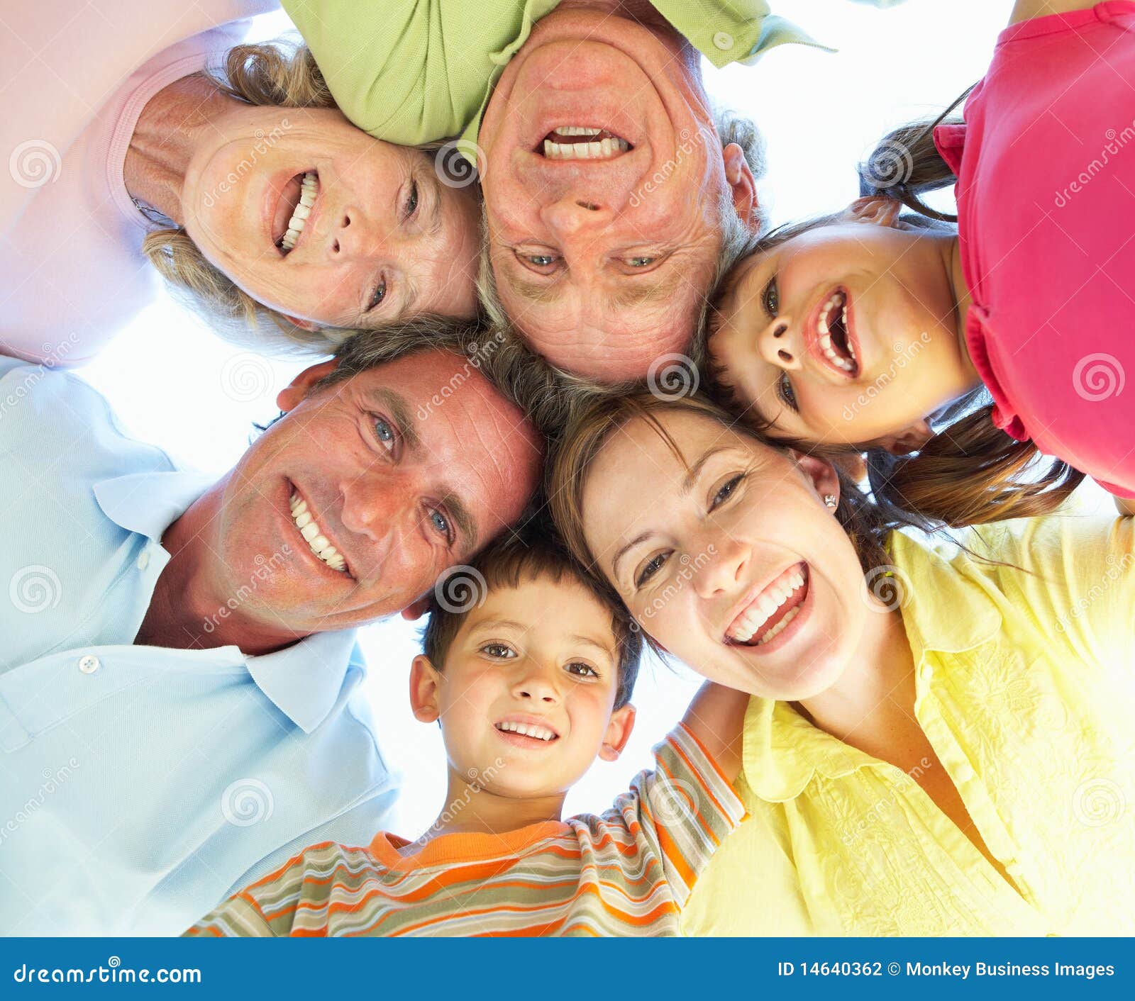 Extended Family Group Looking Down into Camera Stock Photo - Image of ...