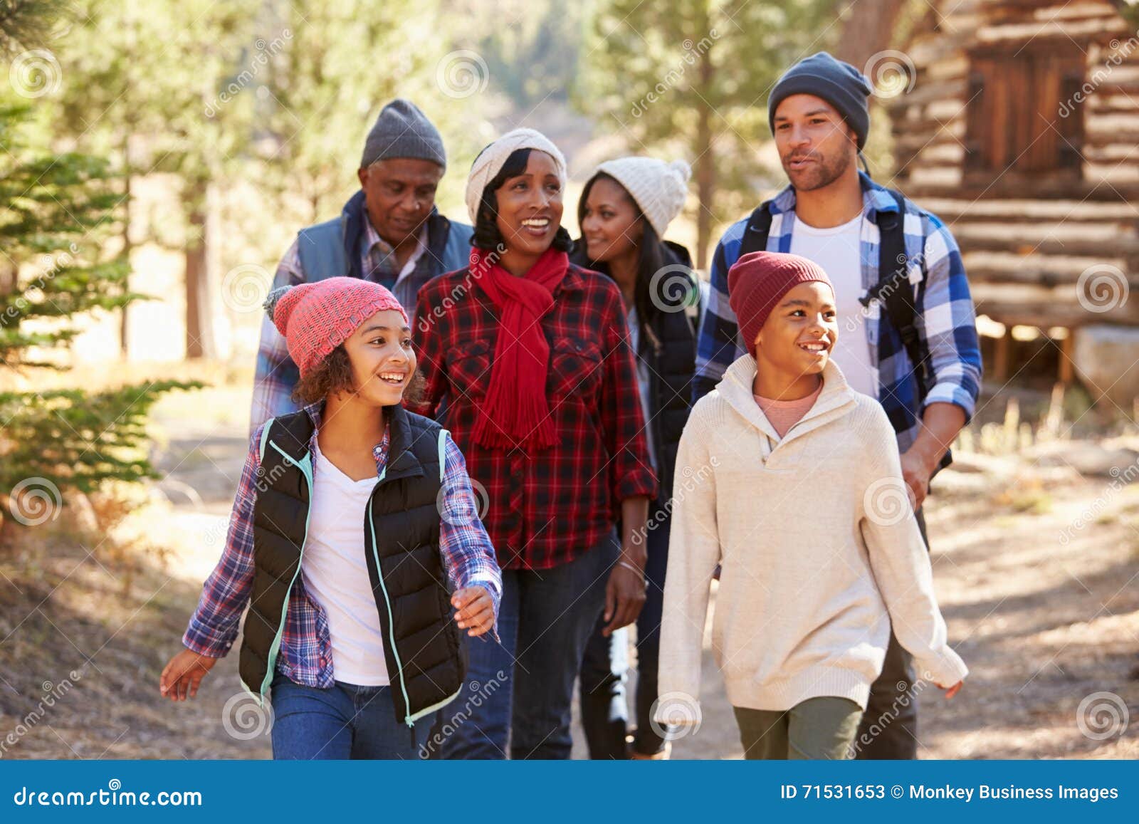 Extended Family Group on Walk through Woods in Fall Stock Image - Image ...