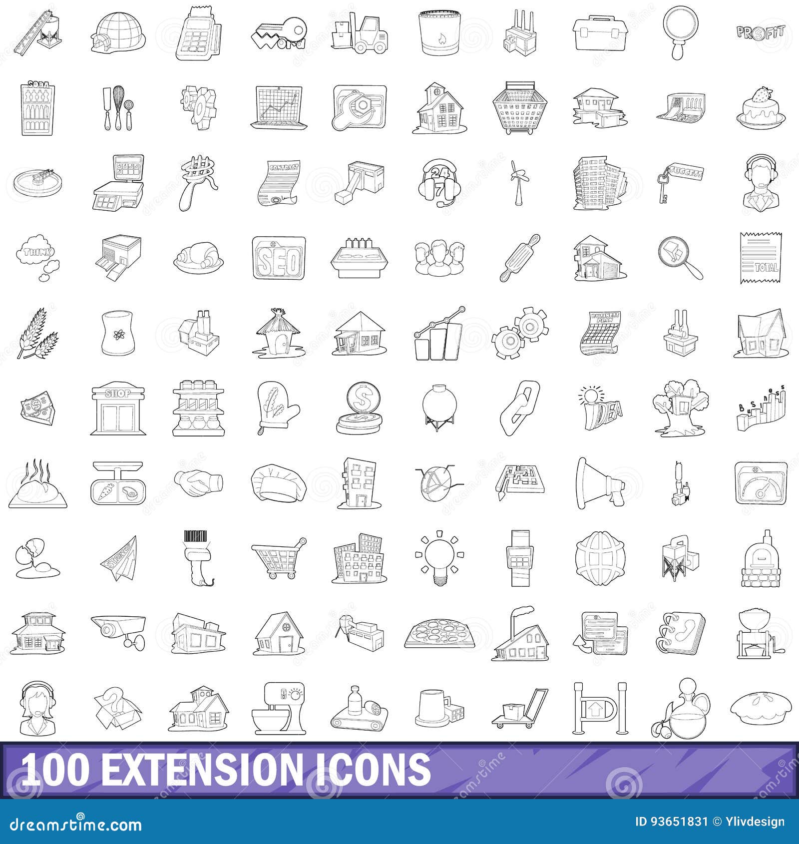 100 Extension Icons Set, Outline Style Stock Vector - Illustration of ...