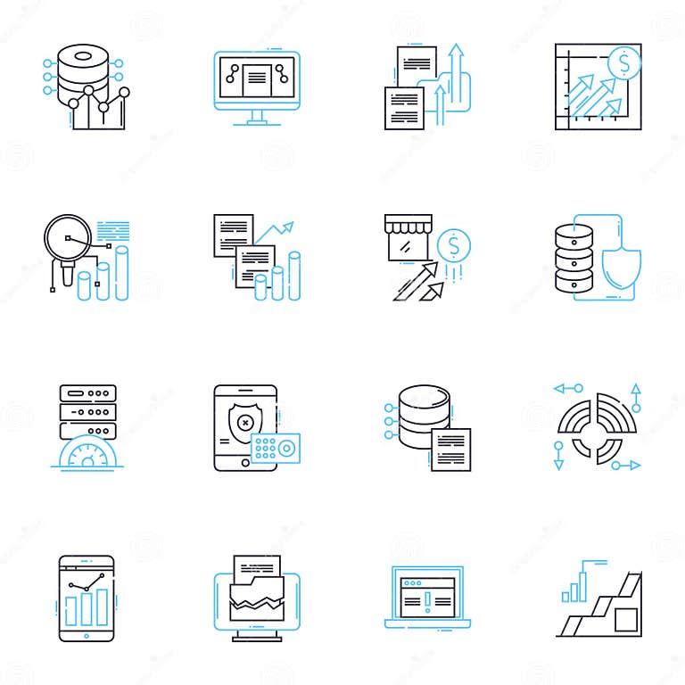 Extensive Data Linear Icons Set Analytics Insights Big Data Metrics