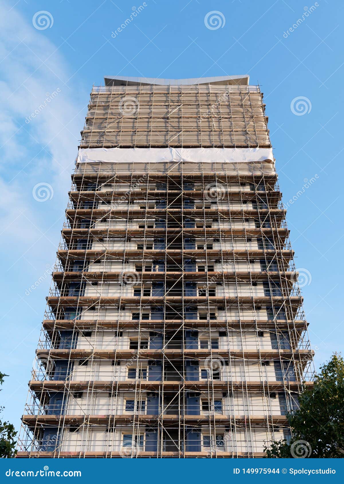 Extensive Scaffolding on a Tower Building Stock Photo - Image of blue ...