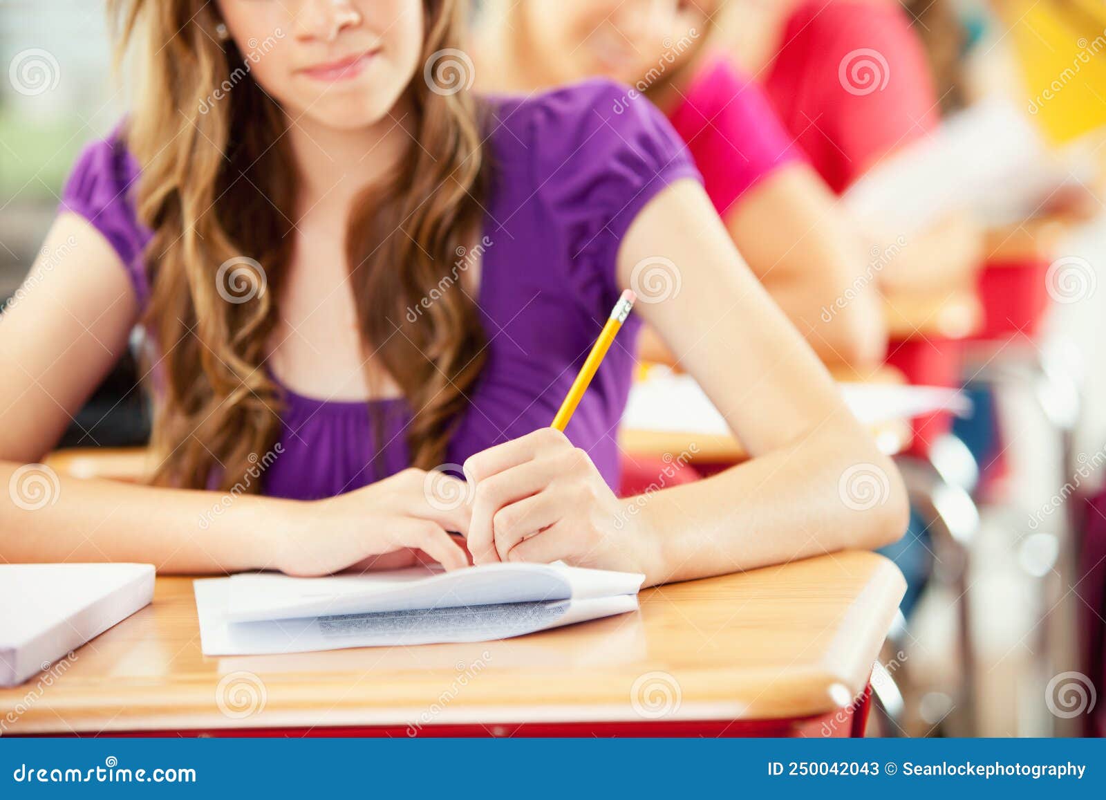 High School: Anonymous Girl Taking Test Stock Image - Image of desk ...