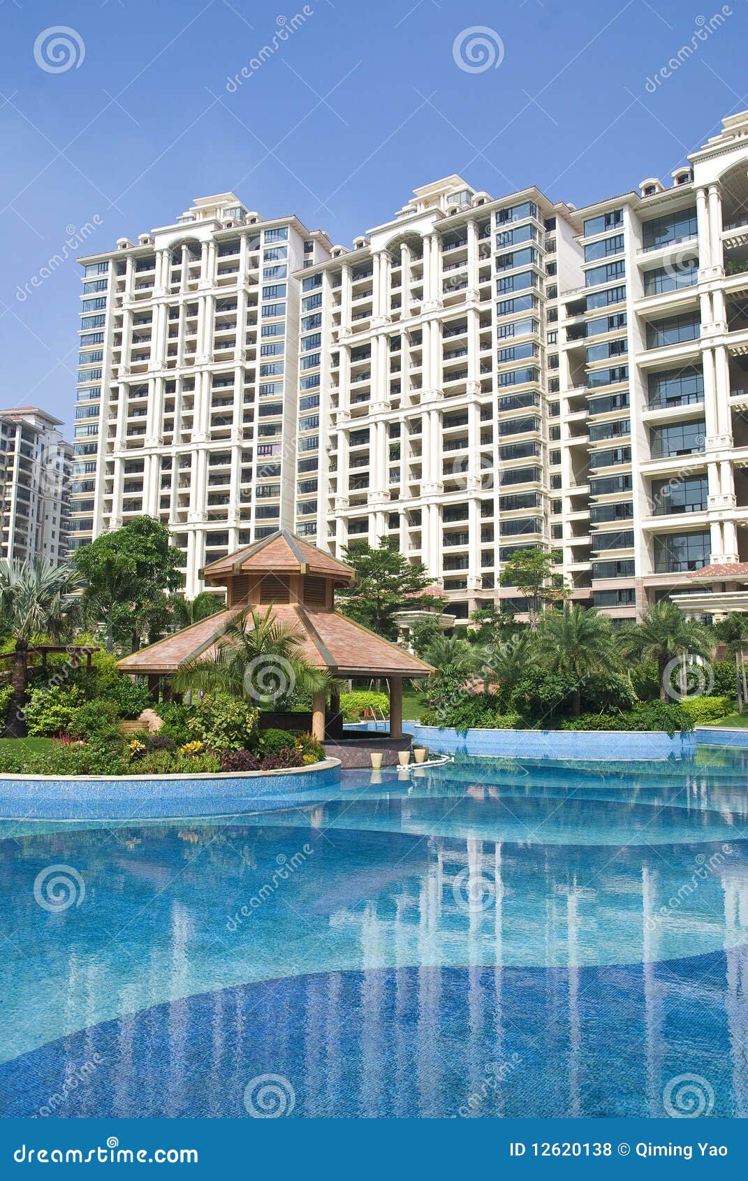 Exterior of the Apartments House Stock Photo - Image of water, green ...