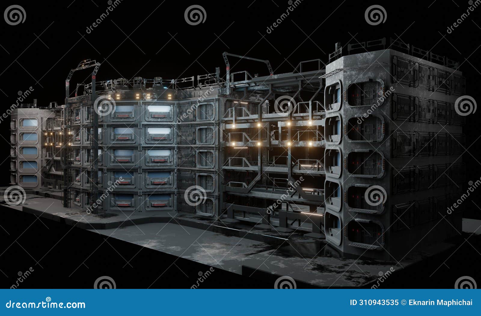 Exterior Base of Operations Building in Dark Scene Stock Illustration ...