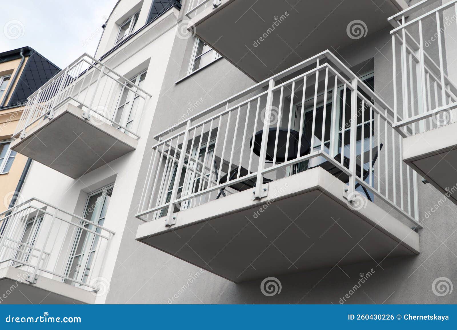 Exterior of Beautiful Building with Balconies, Low Angle View Stock ...