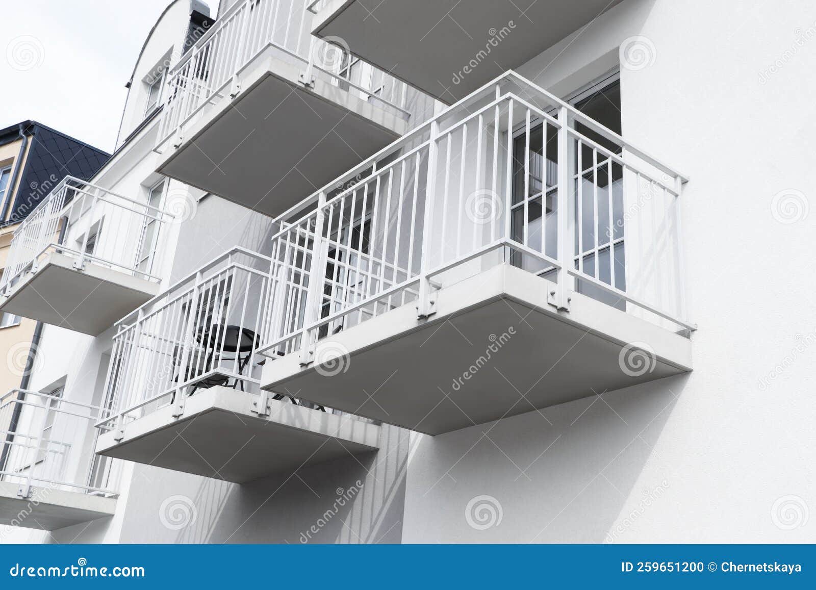 Exterior of Beautiful Building with Empty Balconies Stock Photo - Image ...