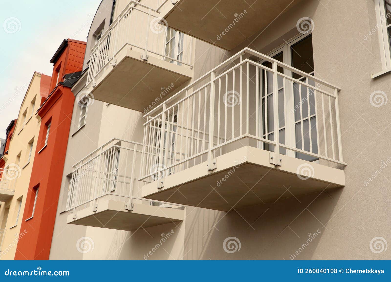 Exterior of Beautiful Building with Empty Balconies Stock Photo - Image ...