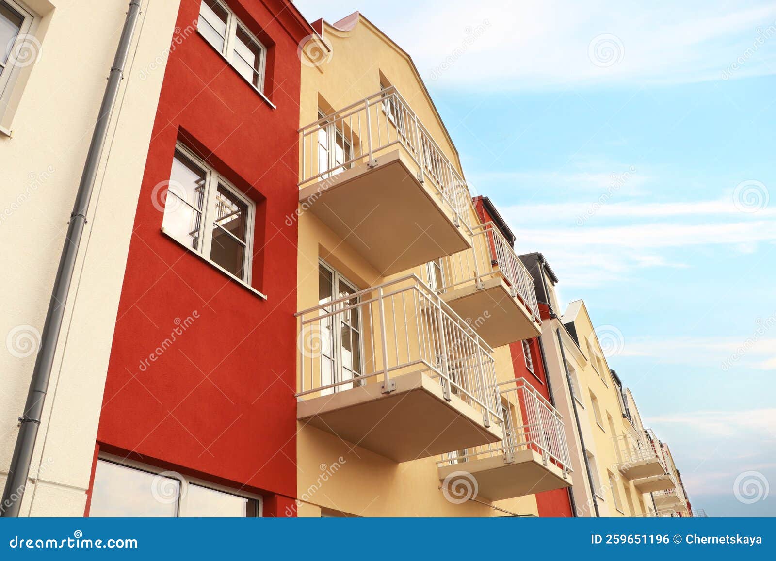 Exterior of Beautiful Building with Empty Balconies, Low Angle View ...
