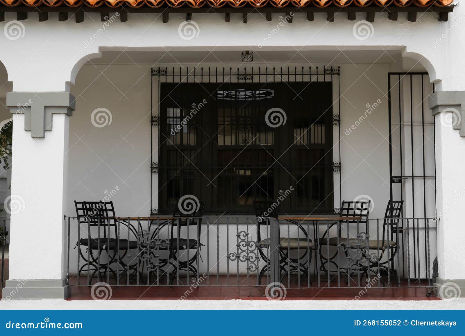 Exterior of Beautiful Cafe with Terrace, Chairs and Tables Stock Photo ...