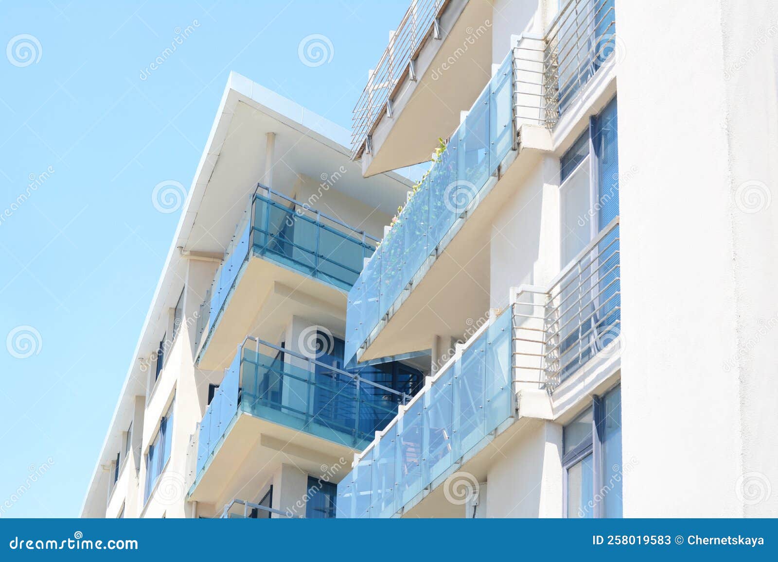 Exterior of Beautiful Residential Building with Balconies, Low Angle ...