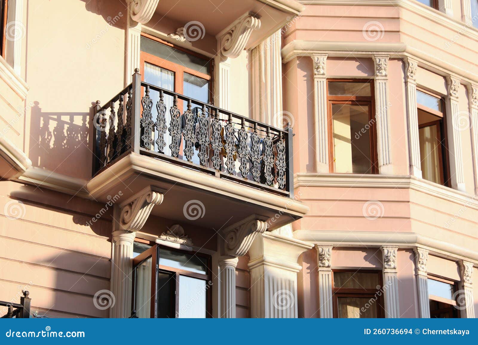 Exterior of Beautiful Residential Building with Balcony Stock Photo ...