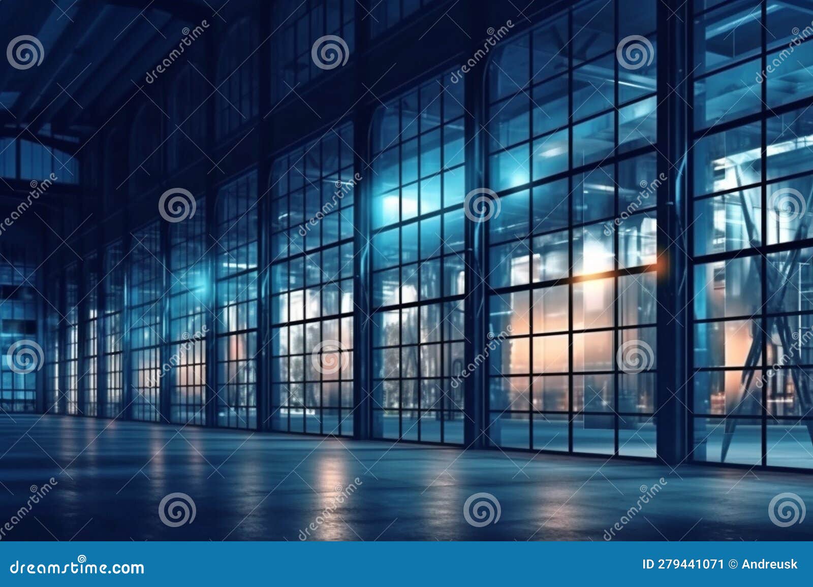 Exterior of Big Modern Warehouse with Windows at Night, AI Generative ...