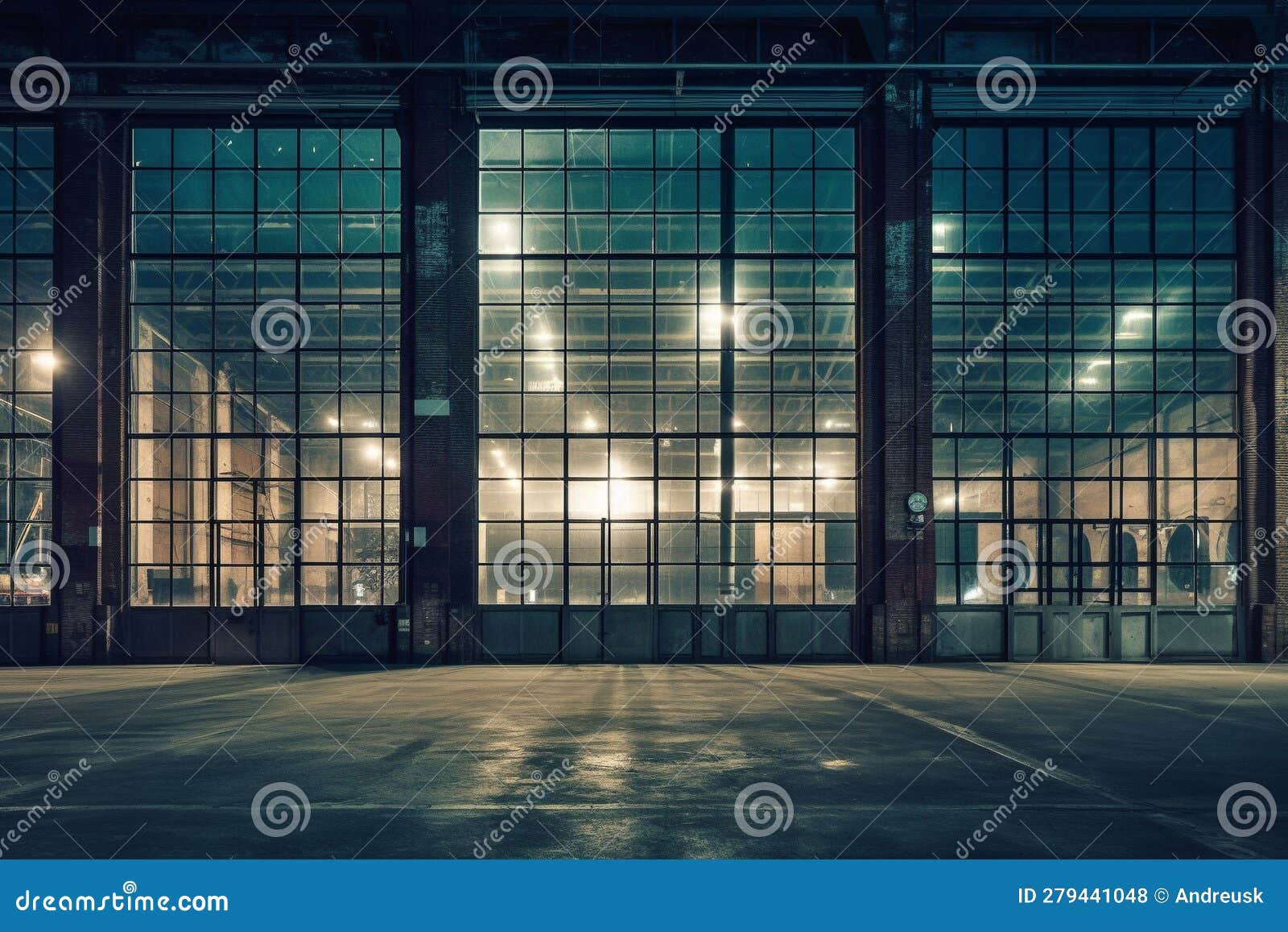 Exterior of Big Old Warehouse with Windows at Night, AI Generative ...