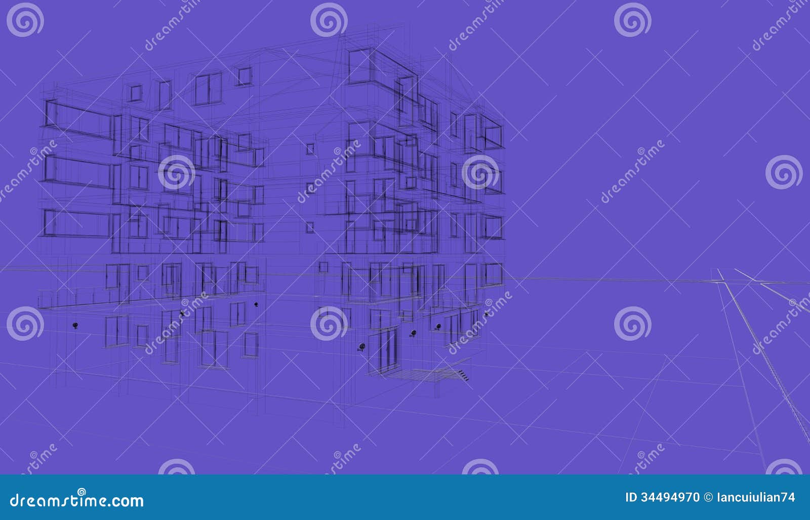 Exterior Blue Background Building Wireframes, Design Rendering ...