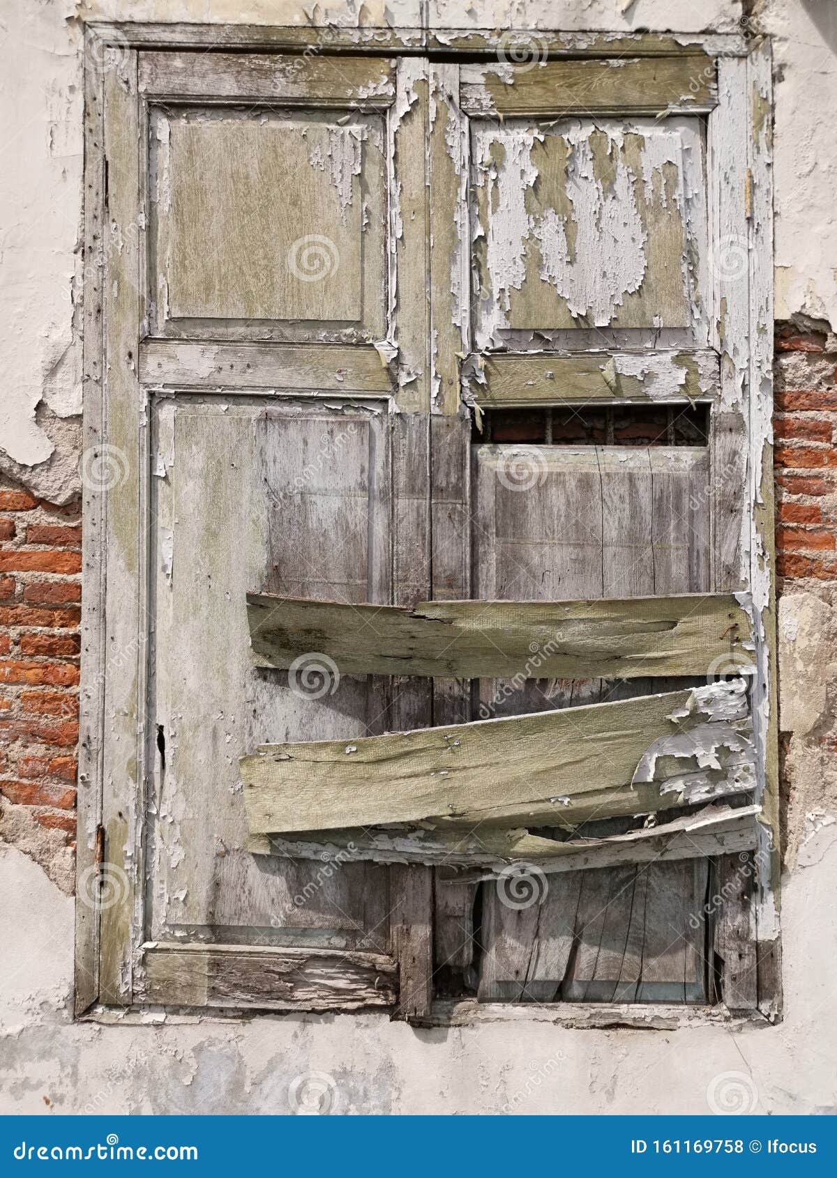 Exterior Broken Wooden Windows on Brick Wall Stock Photo - Image of ...