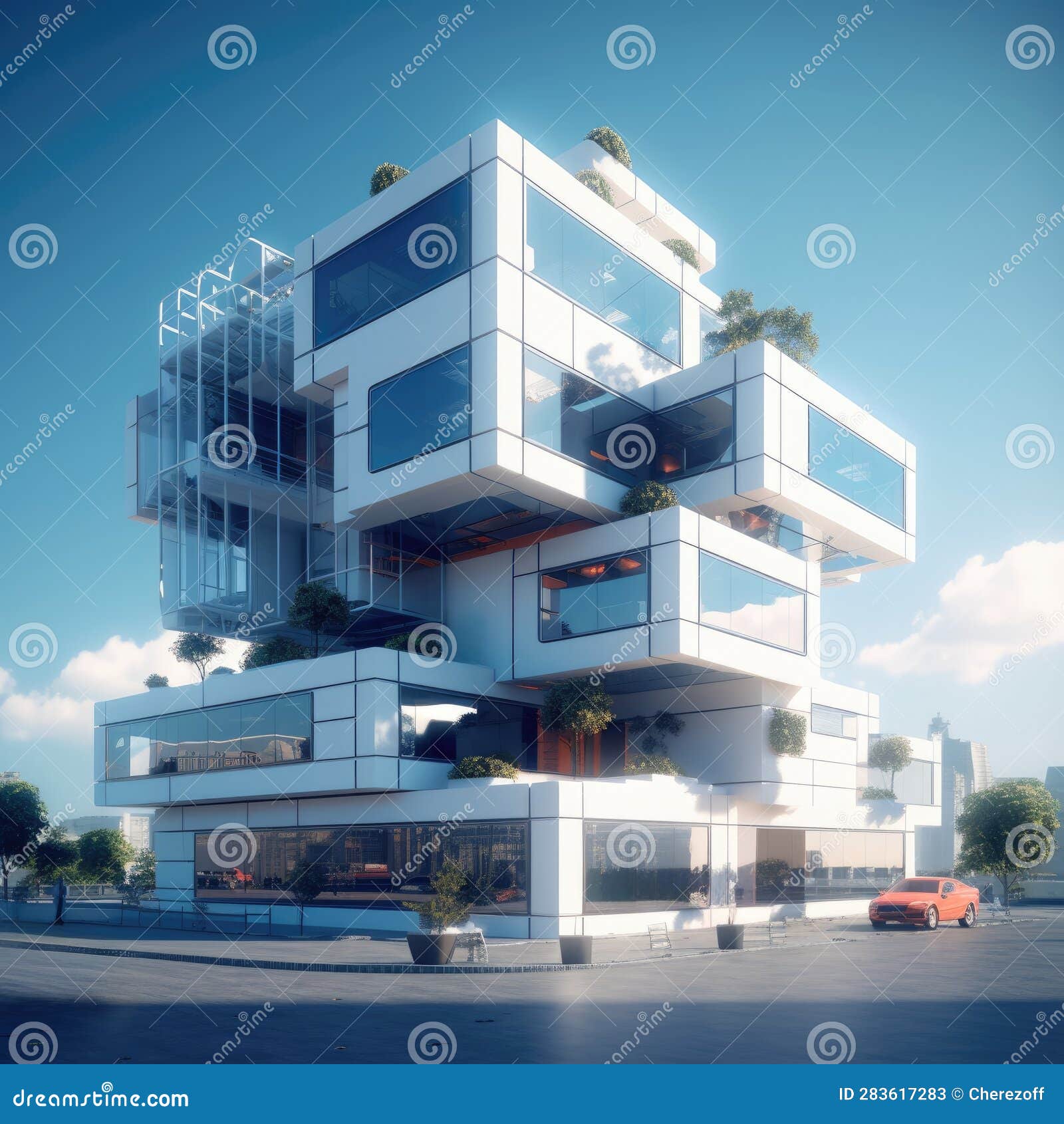 The Exterior of the Building of the Future. Glass Facade Stock ...