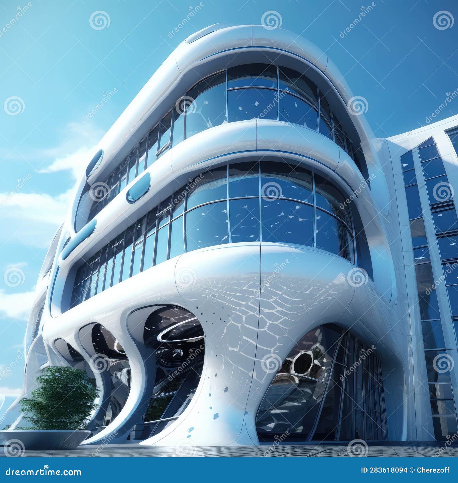 The Exterior of the Building of the Future. Glass Facade Stock Illustration - Illustration of ...