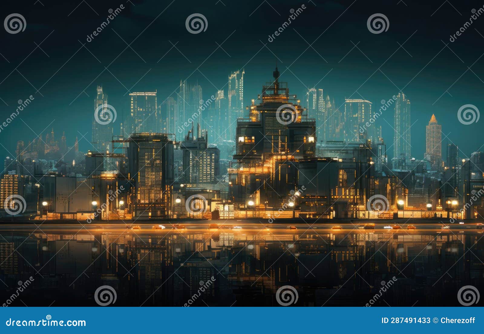 The Exterior of the Building with Luminous Lines Stock Illustration ...