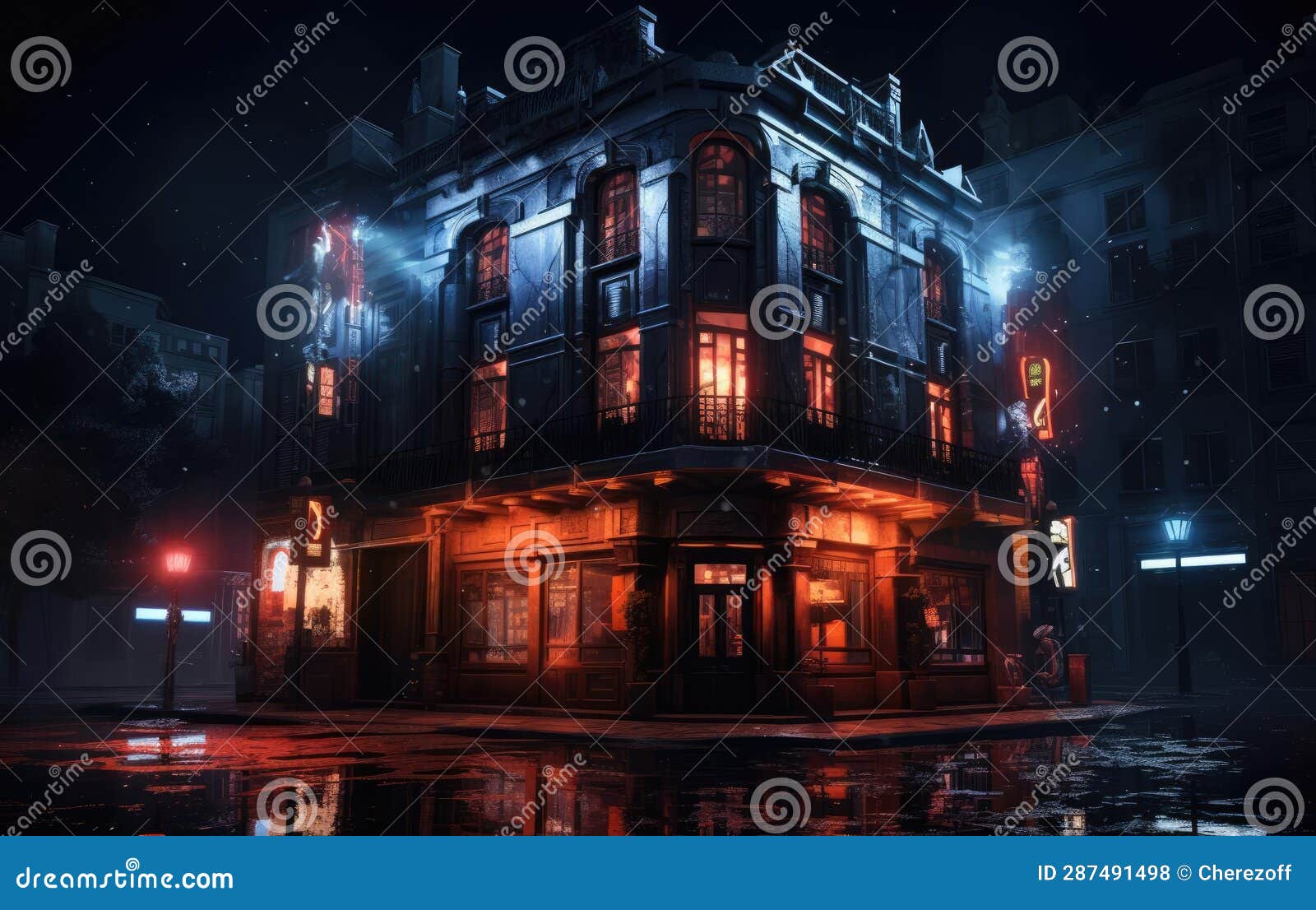 The Exterior of the Building with Luminous Lines Stock Illustration ...