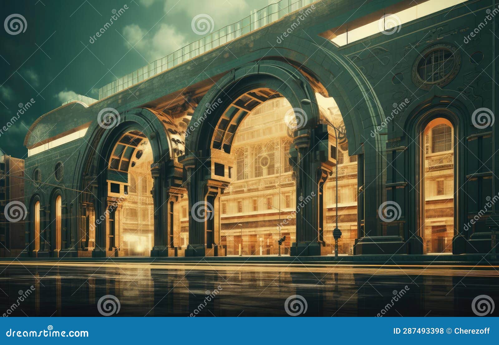 The Exterior of the Building with Luminous Lines Stock Illustration ...
